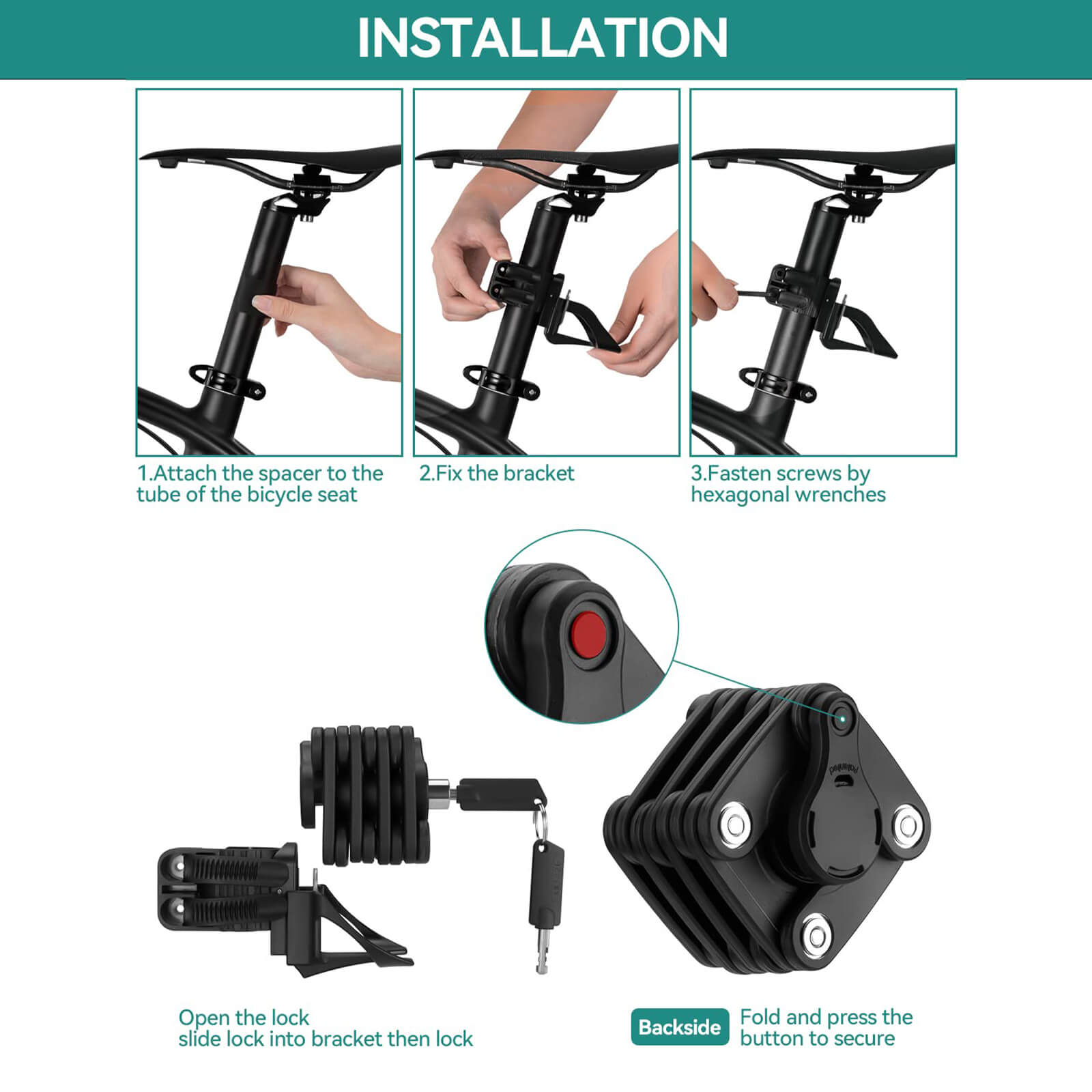ROCKBROS Folding Bike Lock Anti-theft Alloy Lock with Mounting Bracket ...