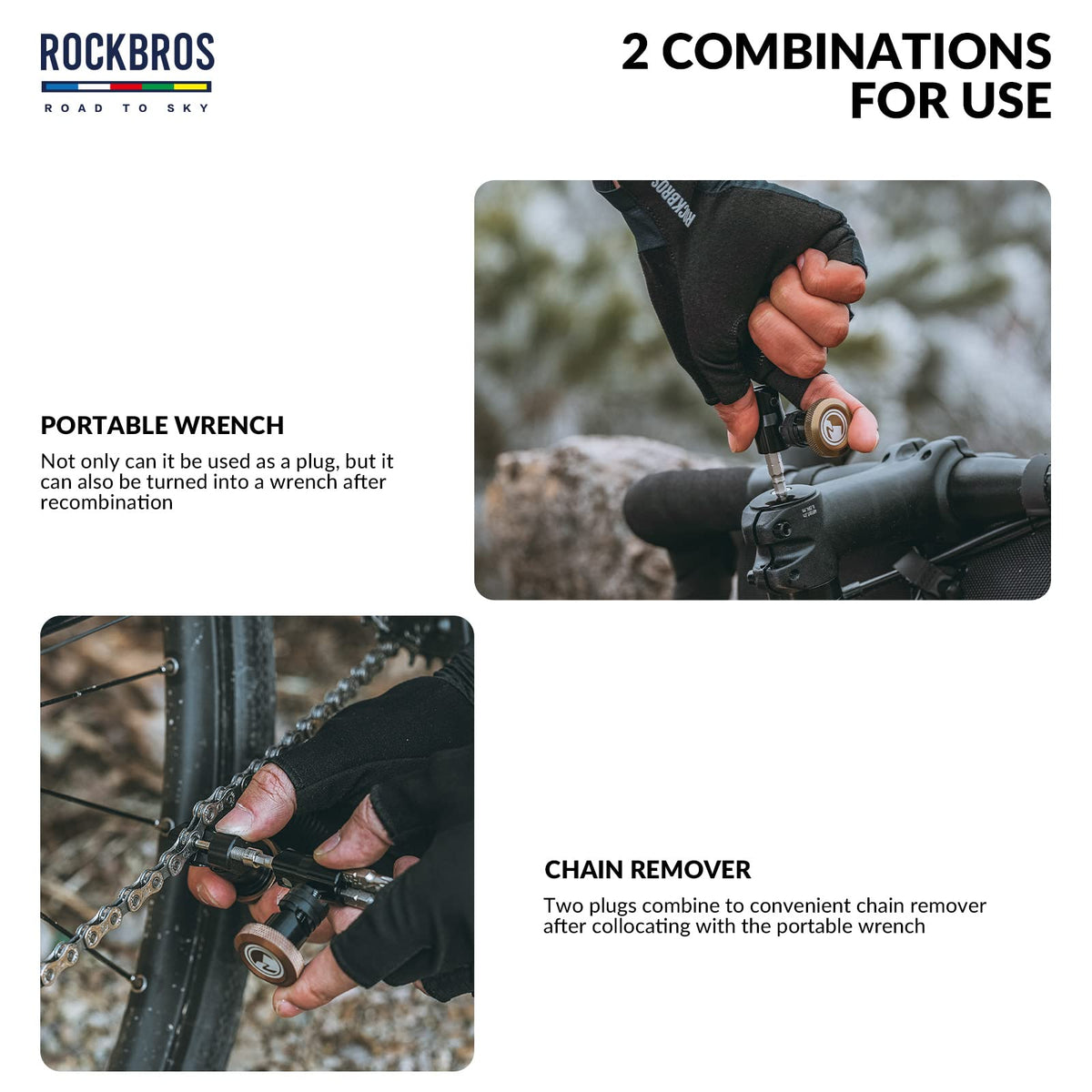 ROCKBROS Handlebar Tool Kit with Hex Wrenches & Chain Breaker Road to Sky