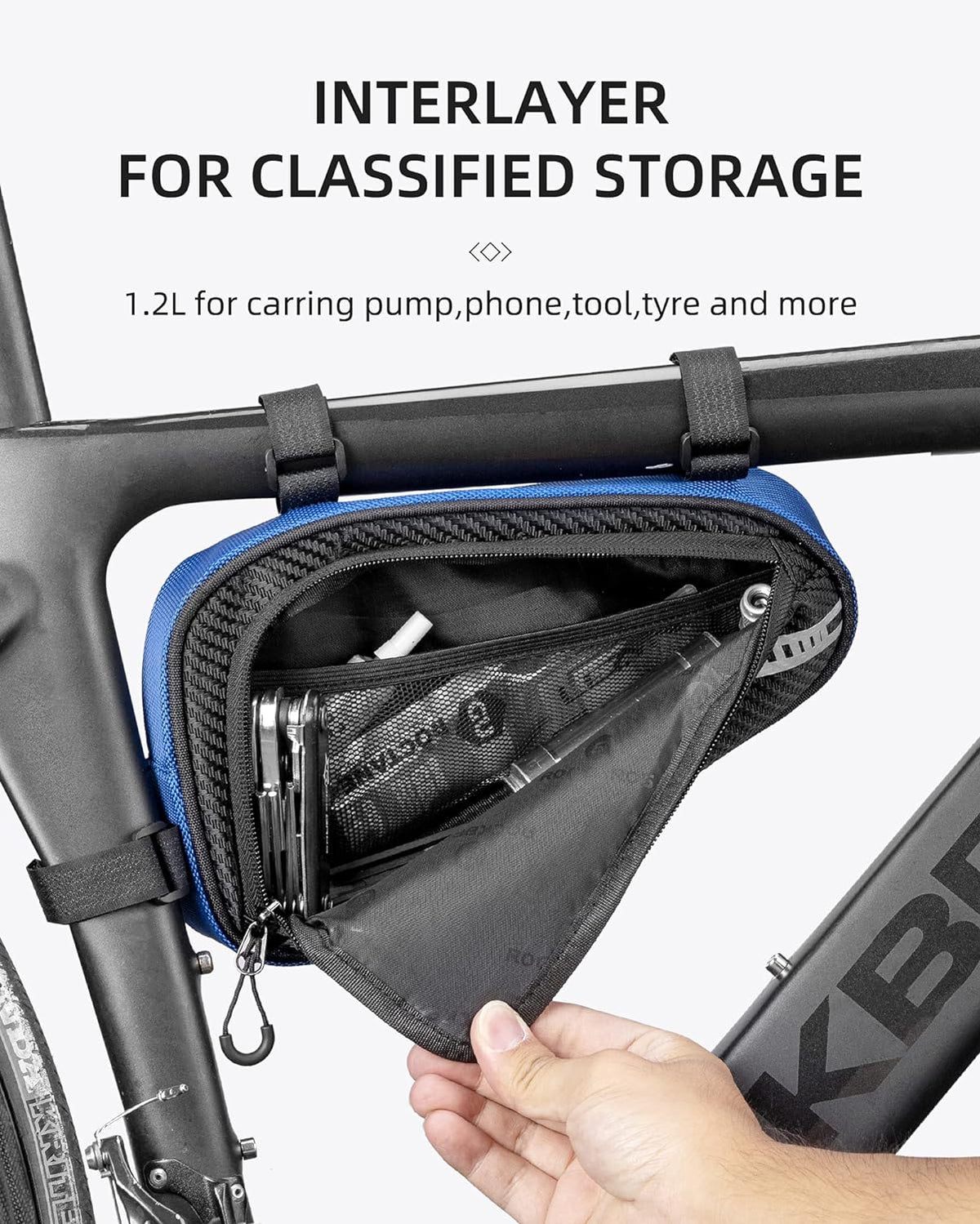ROCKBROS Bike Triangle Bag - Durable, Reflective Bicycle Frame Pouch (1.2L)