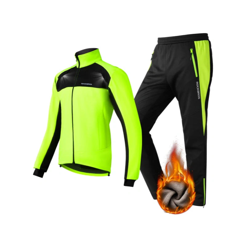 Cycling Jacket Pants Winter Suit Fluorescent Green Rockbros Windproof